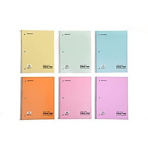 Mintra Office Spiral Notebooks - Pastel, College Ruled, 6 Pack, For School, Office, Business, Professional,70 Sheets