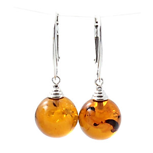 Baltic Amber Earrings For Women with Silver - Drop Dangle - Oval Shape - TipTopEco (Cognac Oval)