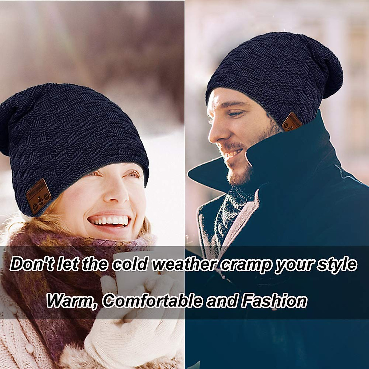 Wireless Beanie Hat with Headphones Smart Beanie Headset Winter Hats Warm Musical Cap 5.0 Headphone Built-in Mic Handsfree for Skiing Skateboarding Jogging for Men Women Boys Girls Blue