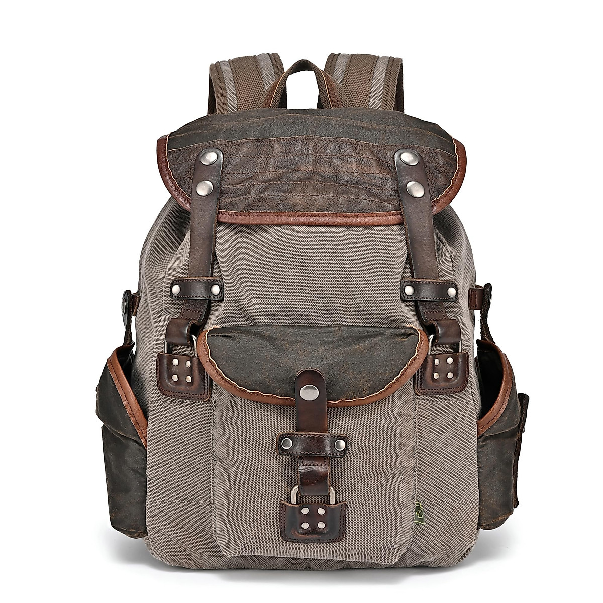 TSD The Same Direction Tapa Canvas Backpack | Vintage Backpack | Large Canvas Backpack with Genuine Leather Accents | For Laptop - Retro Backpack (Grey)