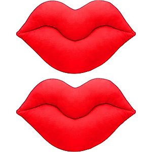 Yookeer 2 Pieces 3D Lip Shape Throw Pillows Plush Valentine Soft Velvet Lips Cushion Plush Large Pillows for Birthday Anniversary Living Room Bedroom Sofa Decoration, 20 x 11 Inches (Red)