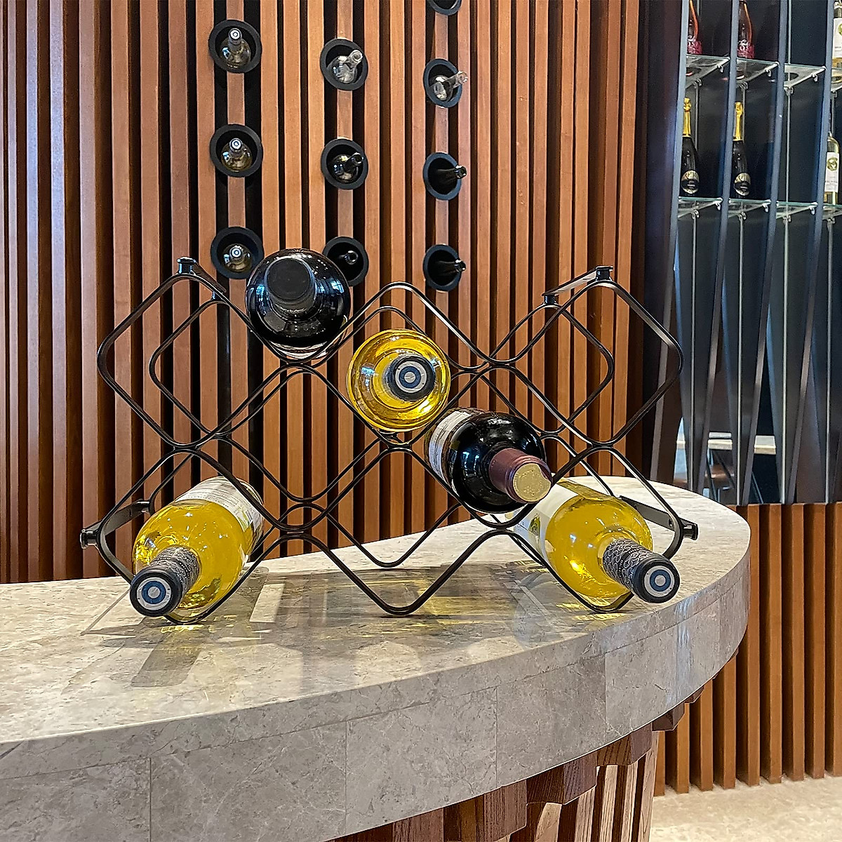 Wine Racks Countertop Metal Lattice Freestanding10 Bottle Could be Wall Mounted Wine Holder Free Standing Tabletop Storage Wine Bottle Small Stand for Home Kitchen Bar Cabinets black