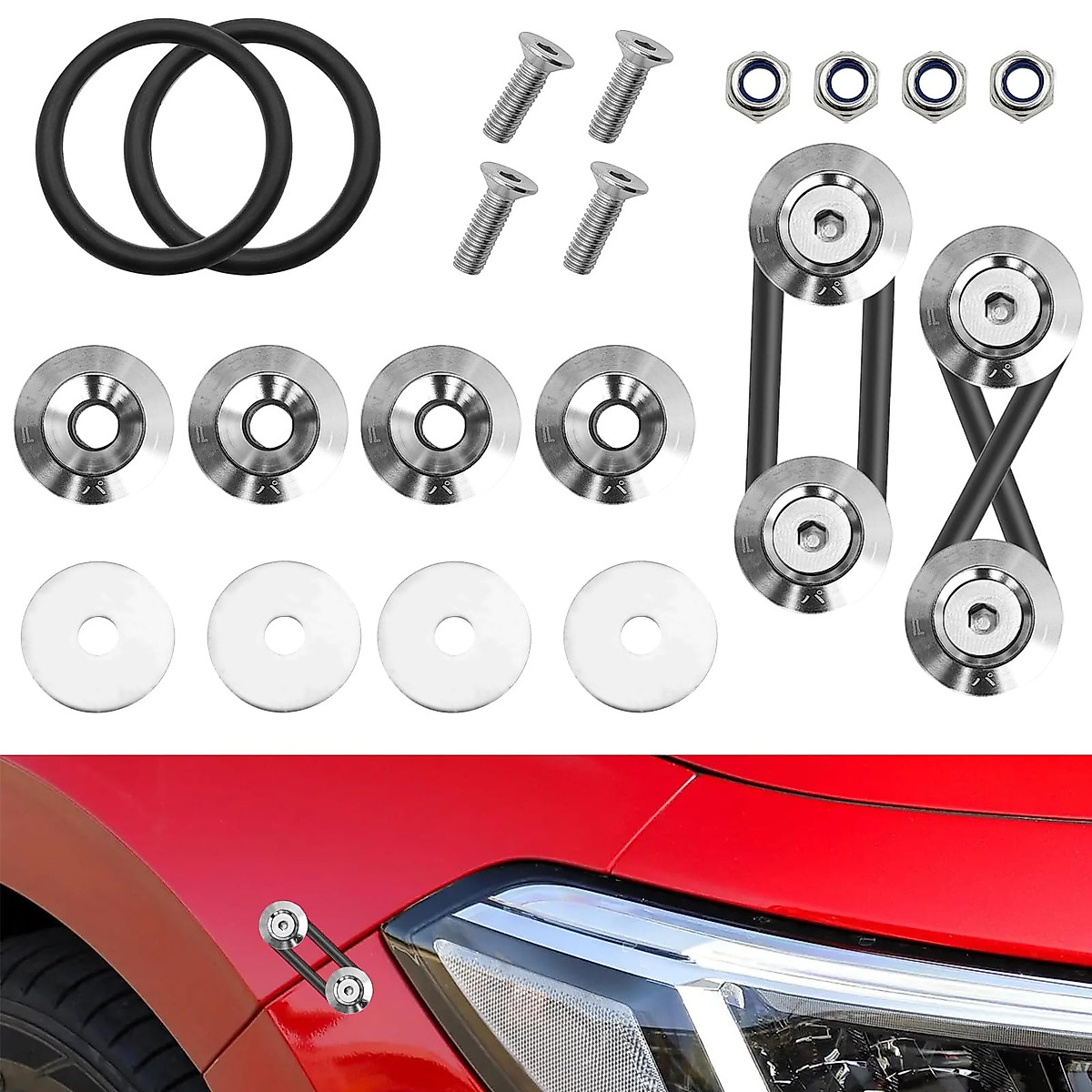 NTNEV Bumper Quick Release Fasteners Kit, Quick Release Trunk Front Rear Bumper, Universal Car Bumper Trunk Fender Hatch Lid (Silver)