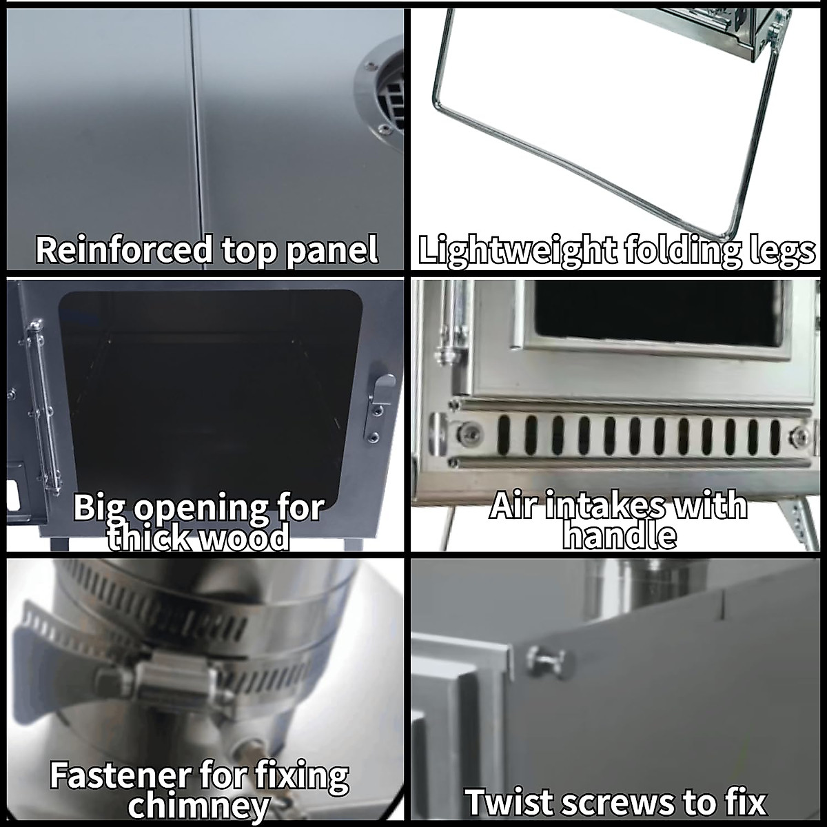 DANCHEL OUTDOOR sectorwing IS7 Portable Wood Stove for Tent Camping, Folding Tent Stove with 7.2ft Chimney Wood Burning 304 Stainless Steel, 2.76''Dia.