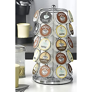 Nifty K Cup Holder – Compatible with K-Cups, Coffee Pod Carousel | 35 K Cup Holder, Spins 360-Degrees, Lazy Susan Platform, Modern Chrome Design, Home or Office Kitchen Counter Organizer
