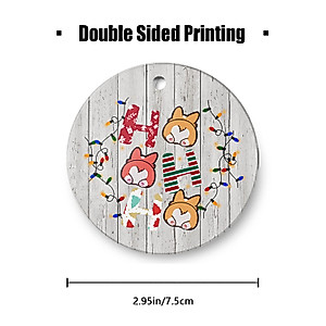 CZHEZEE Ho Ho Ho Cute Corgi - Christmas Ornament - Holiday Ceramic Keepsake 3.5" Flat Circle Porcelain - Ceramic Disk - Christmas Tree Ornament - Gifts Idea for Christmas Keepsake - Holidays Presents