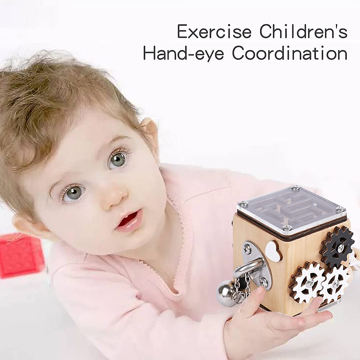 FIMIJORY Busy Cube for Toddlers 1-3 Year Old, Wooden Travel Toys for Toddlers, Busy Activity Board, Preschool Learning Toy, Lacing Beads Puzzles, 6in1 Learn to tie Shoes Toy Boys Girls