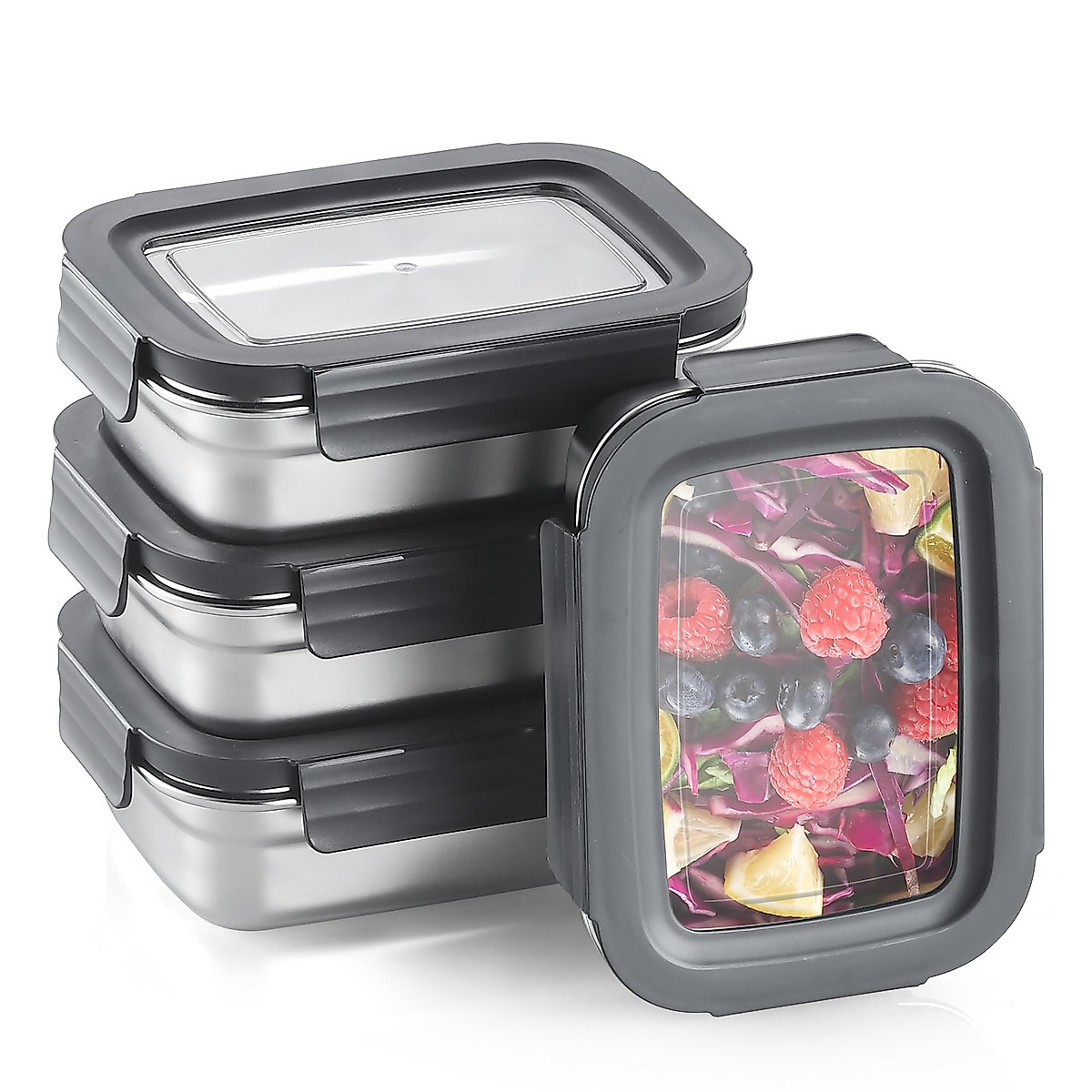 BEFOY 4PCS Stainless Steel Food Storage Container with Lids Leak Proof & Airtight for Kitchen Meal Prep freezer Rectangular,Reusable & Stackable Freezer Fridge Oven Dishwasher Safe (650 * 4)