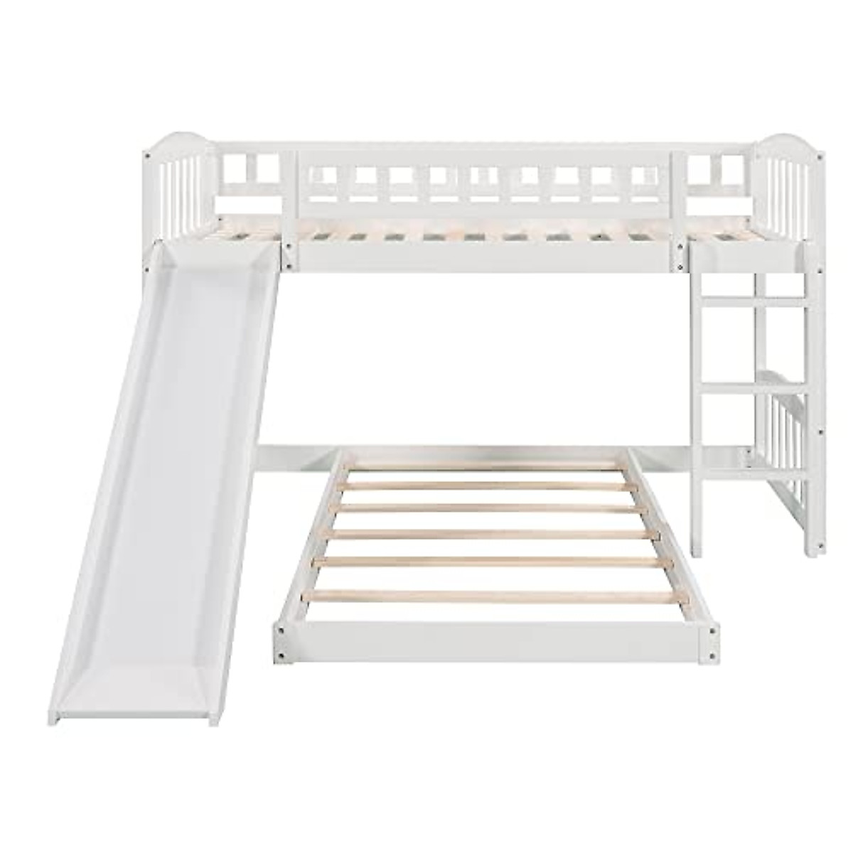 Tidyard Twin Over Twin Bunk Bed with Slide and Ladder, Wood Bed White for Bedroom Dorm Guest Room Home Furniture