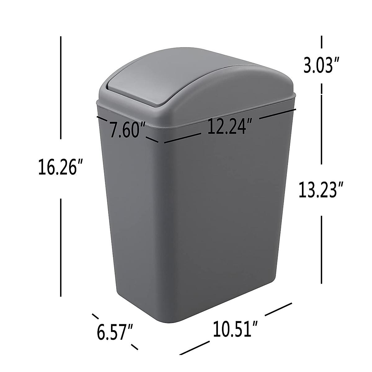 CAND 1 Pack Kitchen Garbage Can, Plastic Trash Can with Swing Lid, 16 L (Black)