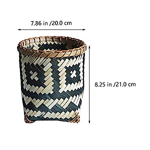 Wakauto Bamboo Rattan Round Waste Basket Decorative Wicker Waste Basket Garbage Can Storage Basket Wastepaper Basket 21x20cm
