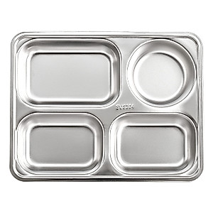 Nicunom 3 Pcs 304 Stainless Steel Divided Plates, Unbreakable 4 Compartment Trays, Divided Dinner Tray, Adults Sections Plate, Compact Serving Platter for Lunches, Portion Control, Camping