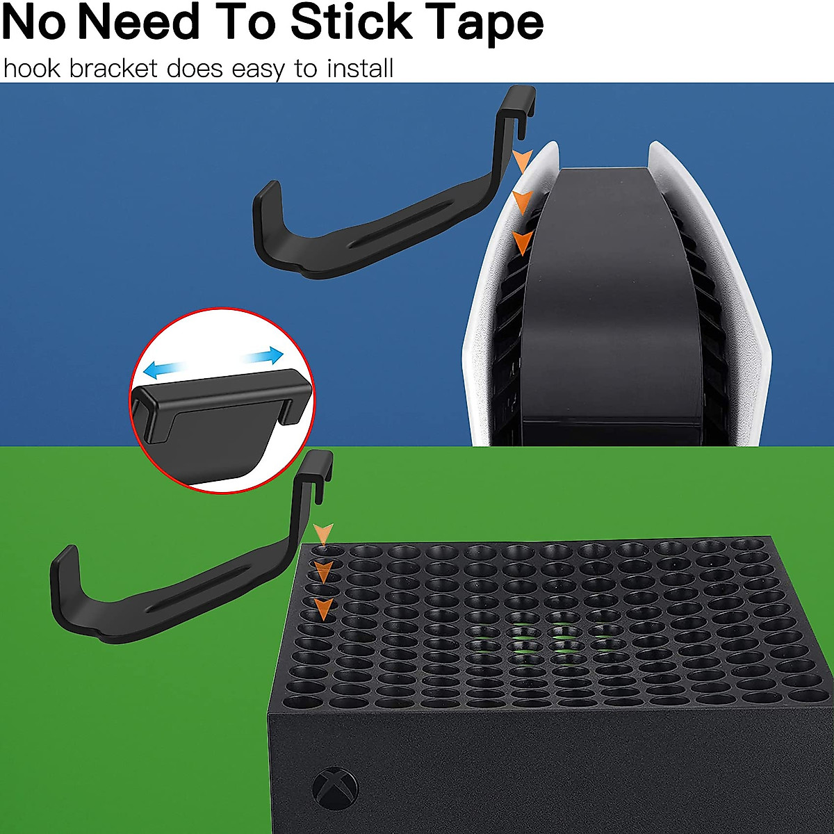 NINGMANC Headphone Hook Holder Stand & Gamepad Controller Stand for PS5, Xbox Series X, Screwless Portable Storage Rack Accessories - (2 Pack Black)