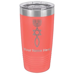 LaserGram 20oz Vacuum Insulated Tumbler Mug, Messianic Symbol, Personalized Engraving Included (Coral)