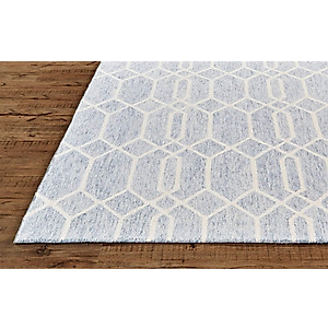 8' X 10' Blue And Ivory Wool Geometric Tufted Handmade Stain Resistant Area Rug
