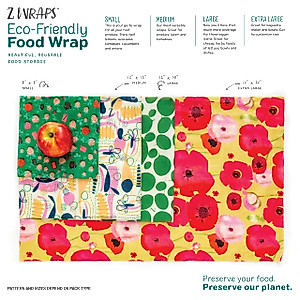 Z Wraps - Reusable Beeswax Food Wraps - Assorted 3-Pack (S, M, L) - Made in USA with 100-Precent Cotton, Organic Beeswax and Jojoba Oil - Leafy Greens