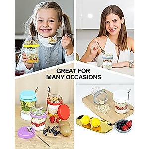 OVERTANG Overnight Oats Containers with Lids and Spoons, 6 Pack 12oz Mason Jars for Overnight Oats, Large Capacity Airtight Oatmeal Container with Measurement Marks Wide Mouth for Salad, Cereal