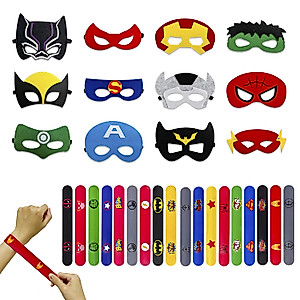 113PCS Superhero Party Favor Supplies -Reusable Drinking straws Masks&Slap Bracelets Candy Bags&Superhero Stickers Gifts for Kids Birthday Superhero Themed Party Favors Birthday Decorations