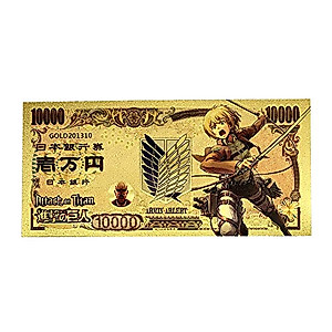 YJacuing Anime Attack on Titan Gold Coated Banknote, Limited Edition Collectible Bill Bookmark (6 PCS Collection)