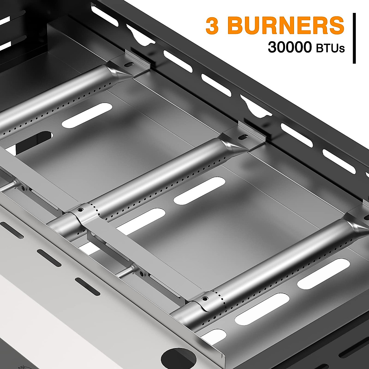 ADREAK 25.6 Inch 3 Burner BBQ Gas Grill Griddle, Stainless Steel Portable Detachable 30,000 BTU Table Top Propane Barbecue Grill for Camping or Tailgating (Upgraded Griddle)