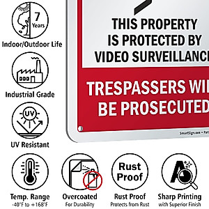 SmartSign "No Trespassing - This Property is Protected by Video Surveillance" Sign | 7" x 10" Aluminum