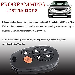 Key Fob Remote Replacement Fits for Toyota Sienna 2004 2005 2006 2007 2008 2009 2010 2011 2012 2013 2014 2015 2016 2017 GQ43VT20T Keyless Entry Remote Control 89742-AE050(Pack of 1)