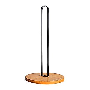 TONLEA Wood Paper Towel Holder, Black Paper Towel Holder Countertop, Kitchen Towel Holder Free-Standing with Non-Slip Wooden Base