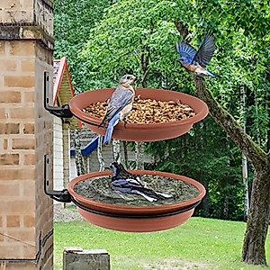 2 Bird Trays Tree Mounted for Bird Feeder Bird Bath Bowl, Installed on Wooden Fence Wall Tree Deck Stakes with Heavy Duty Iron Ring, 8.3'' in Dia of Different Depths