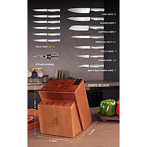 TUO Knife Set with Block and Sharpener, 16 Pcs High Carbon Stainless Steel Knife Block Set, Razor Sharp Kitchen Knife Set, Non-Slip Ergonomic Handle