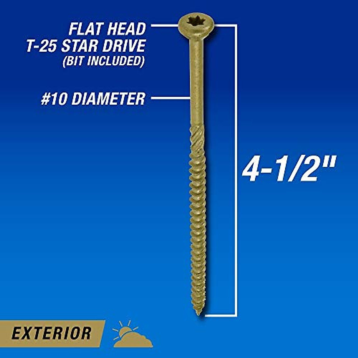 Power Pro 48616 Wood Screws, #10 x 4-1/2", Premium Outdoor Deck Screws, Rust Resistant, Epoxy Coated Bronze, 5lb Tub, 237 pcs