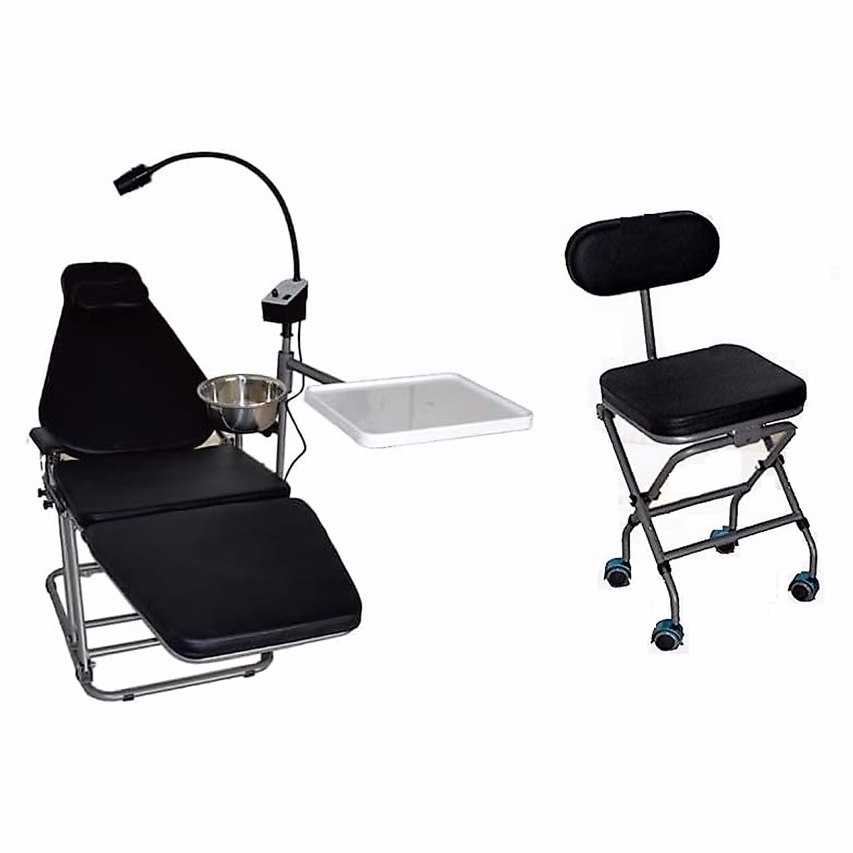 Castanai USA Dynamic PU Leather Height Adjustable Portable Black Chair with Doctor's Chair with LED Exam Light with Tray with Nylon Bag