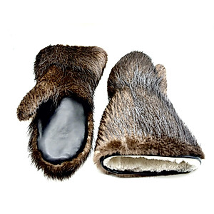 REAL BEAVER FUR MITTEN GLOVES (X-Large)