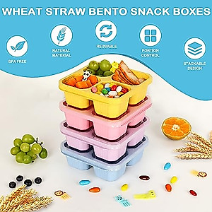 6 Pack Snack Containers, 4 Compartment Divided Snack Container for Kids, Bento Snack Box for Adults, Reusable Meal Prep Lunch Containers with Compartments, Small Bento Box for Work Travel