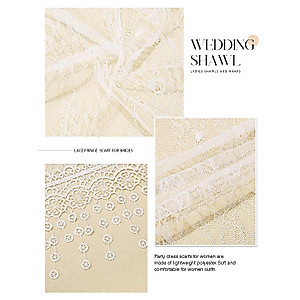 Aukmla Lace Shawls and Wraps for Weddings Fringe Evening Scarf Party Cover Up Bridal Accessories for Women and Brides (White)