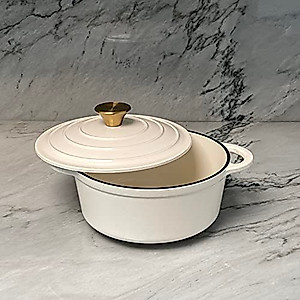 Lexi Home Cast Iron Enameled Dutch Oven Pot with Lid 6 qt, Sauce Pan, Pasta Server, Stove Top Pot, Dish for Sourdough Bread, Slow Cooking Chicken, Soup & More, Kitchen Cookware - Cream