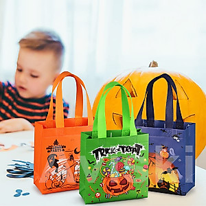 Aviski 8PCS Halloween Trick or Treat Bags, Small Halloween Tote Bags with Handles, Gift Bags, Multifunctional Non-Woven Halloween Bags for Gifts Wrapping, Trick or Treat, Halloween Party Supplies