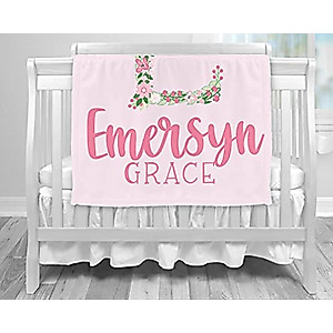 Monogram Junkie Personalized Baby Blanket for Girls with Name | Floral Custom Baby Blanket | Baby Girl Name Blanket |