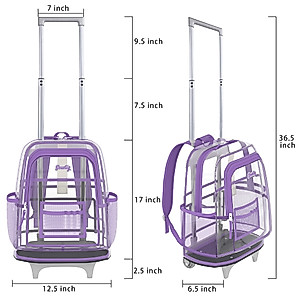 seastig Clear Backpack Rolling Backpack for Kids 18in Double Handle Wheeled Backpack Children Luggage for School, Travel