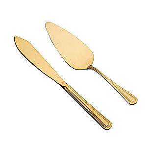 ZEENEEK Wedding Cake Knife and Server Set, 2 Pieces Gold Stainless Steel Cake Knife Pie Server Cake Cutting Set Serving Utensils for Wedding, Birthday, Parties and Events Christmas(Gold)