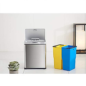 Kitchen Trash Can Metal Trash Can Stainless Steel Kitchen Intelligent Induction Automatic Classification Trash Can Household Double Barrel Kitchen Waste Dry and Wet Separation (Color : Gold)