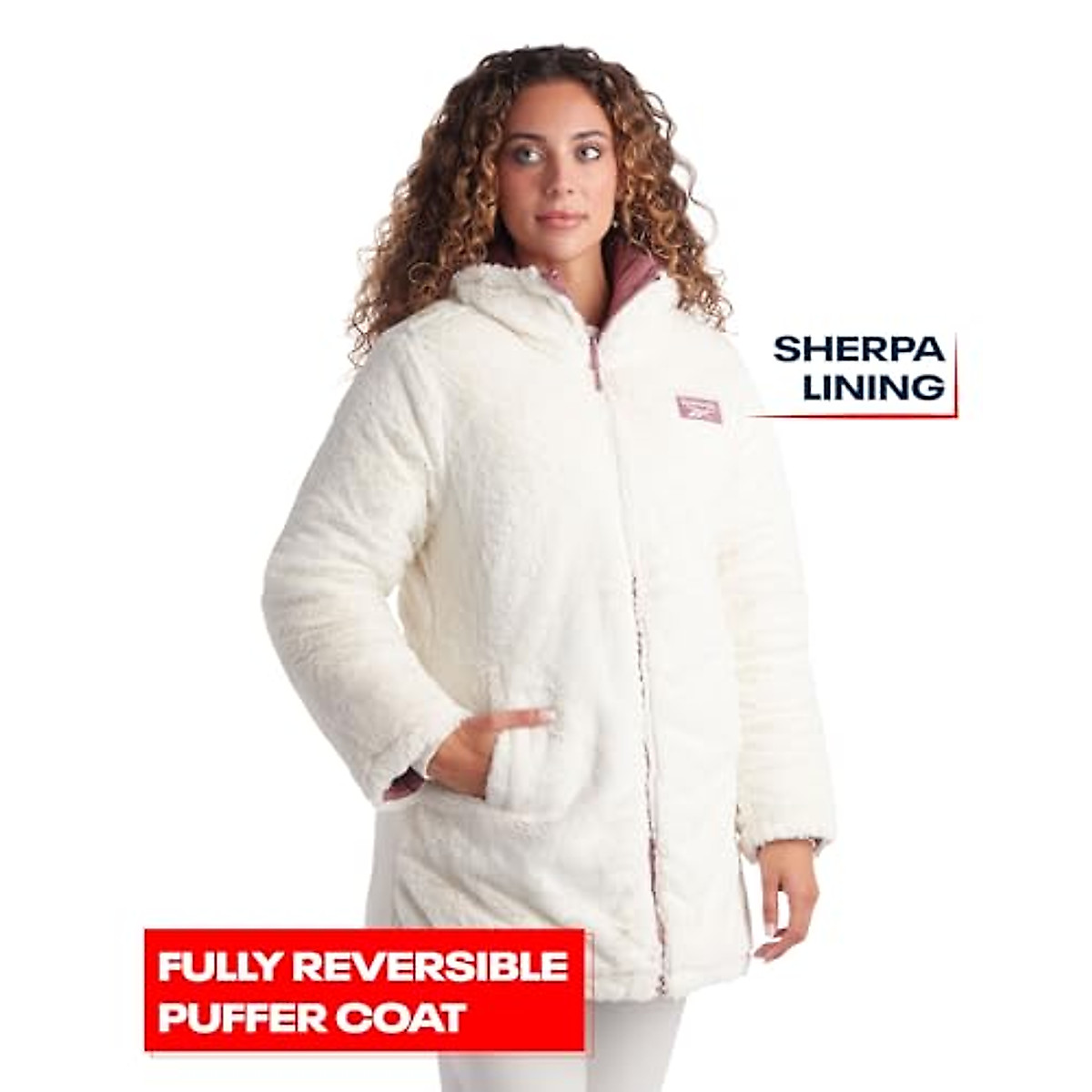 Reebok Women's Winter Jacket - Reversible Quilted Puffer with Sherpa Fleece Lining – Parka Coat for Women (S-3X, Plus Size), Size Large, Dark Dusty Rose
