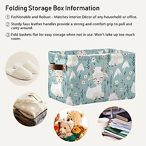 SUABO Cute Baby Goats with Floral Toy Basket,Collapsible Storage Bin Basket with Handles Laundry Baskets,Shelf Basket Nursery Storage for Bedroom Playroom,Set 1