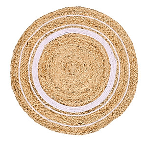 Round Shape Braided Rug Floor Rug mat Cotton Home Decor Rug Circular Meditation mat Yoga mat Jute Rug Solid Area Rugs (2 feet, White)