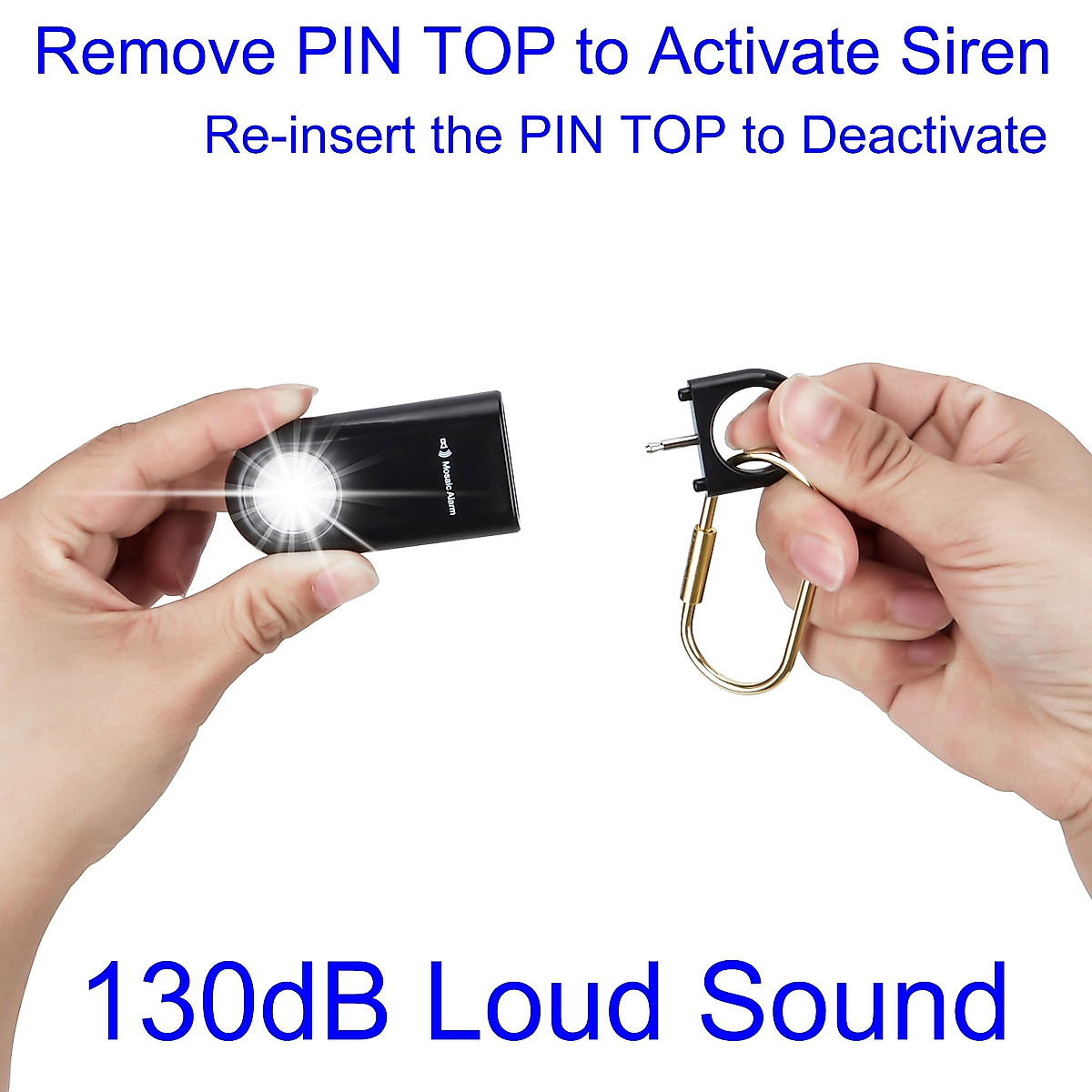 130dB Personal Safety Alarm Strobe Light. Loud Sound Keychain Siren with Carabiner for Women, School Children, Night Runners, Hiking. Bear Alarm Deterrent. SOS Emergency Self Defense Alerts. Black