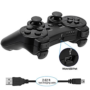 Ceozon PS3 Controller Wireless Gamepad for PS3 Remote Controller with Charging Cords 2 Pack Black and Muti-Coloful
