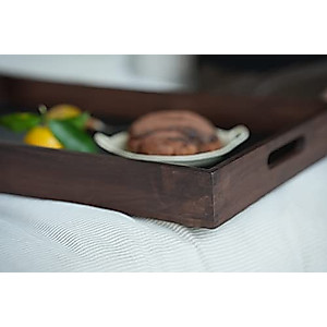 CRAZYWOOD 22x13 Inches Walnut with Carry Handle Black Ottoman Tray Serve Tea Coffee or Breakfast in Bed Classic Wooden Decorative Serving Tray
