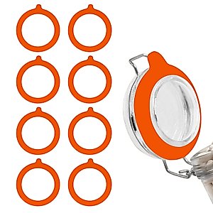 Rubber Seals for Glass Jars, 8 Pcs 4.5 Inch Rubber Gasket Ring Leak-Proof Elastic Silicone Gasket Sealing Rings Replacement Jar Seal Accessories for Mason Jars Lids, Canning Jar (Orange)