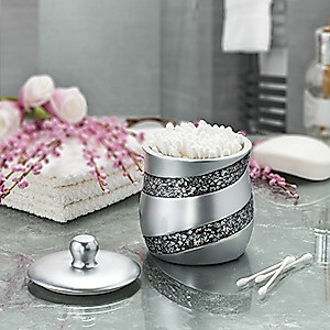 Creative Scents Silver Mosaic Qtip Holder - Decorative Cotton Ball Jar - Durable Resin cotton Swab dispenser - Beautiful Bathroom Vanity storage Accessories