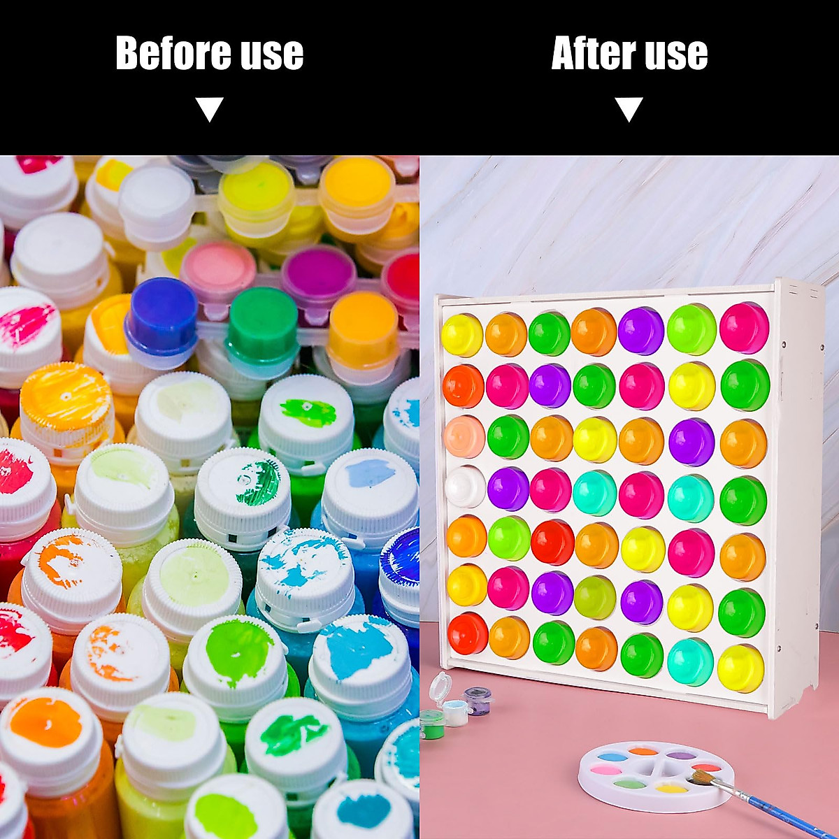 RUIYELE 2Pcs 49 Holes Paint Storage Organizer Rank Stand Wall Mounted Craft Paint Organizer Holder for Art Supplies Painting