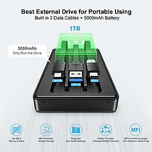 ySky MFi Certified 1TB Portable External Hard Drive for iPhone iPad MacBook Windows Computer USB C Android Phones to Backup,1TB Photo Stick for iPhone